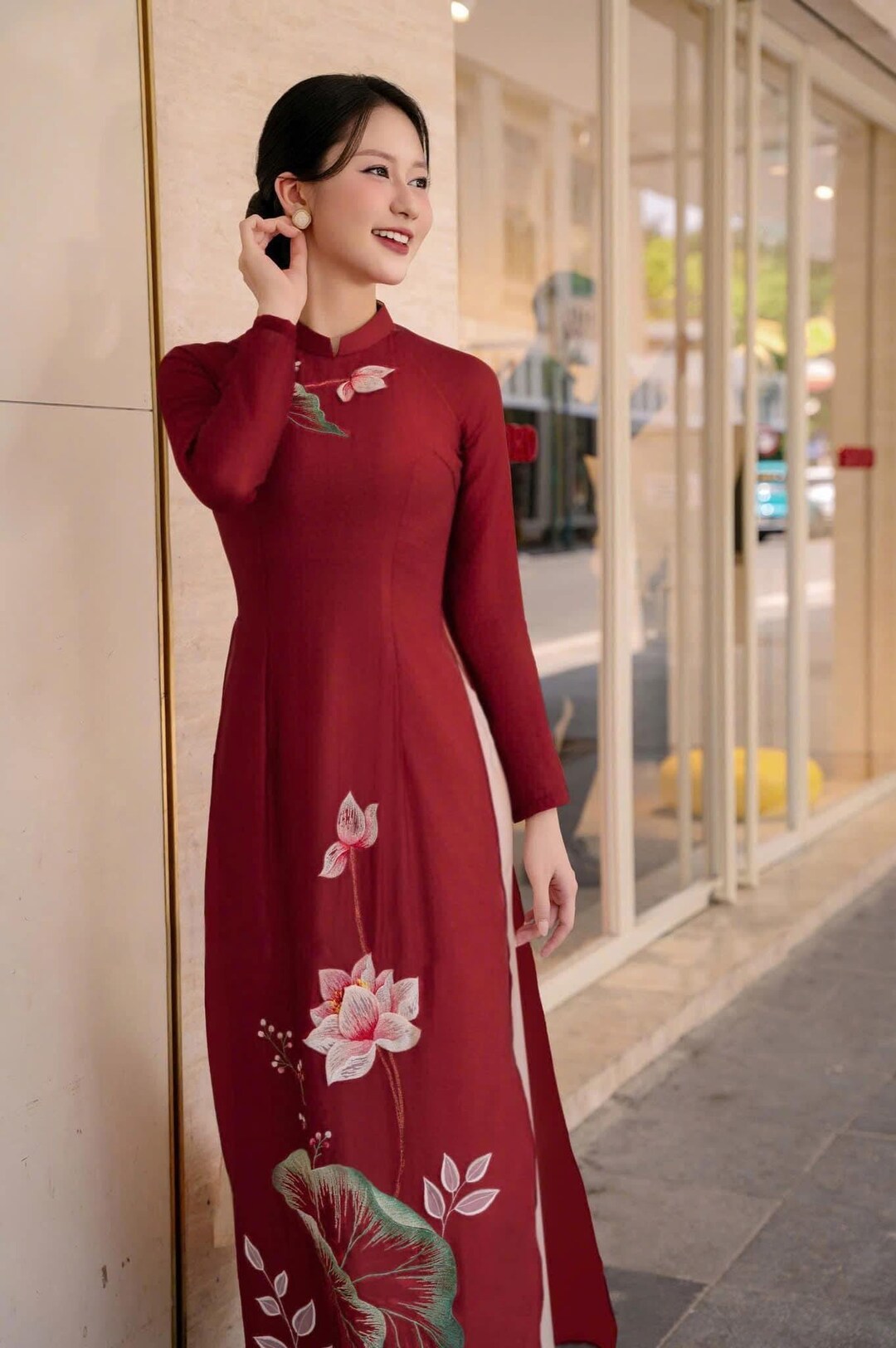 Red Embroidery Modern Ao Dai | Pre-made Vietnamese Dress for Lunar New ...