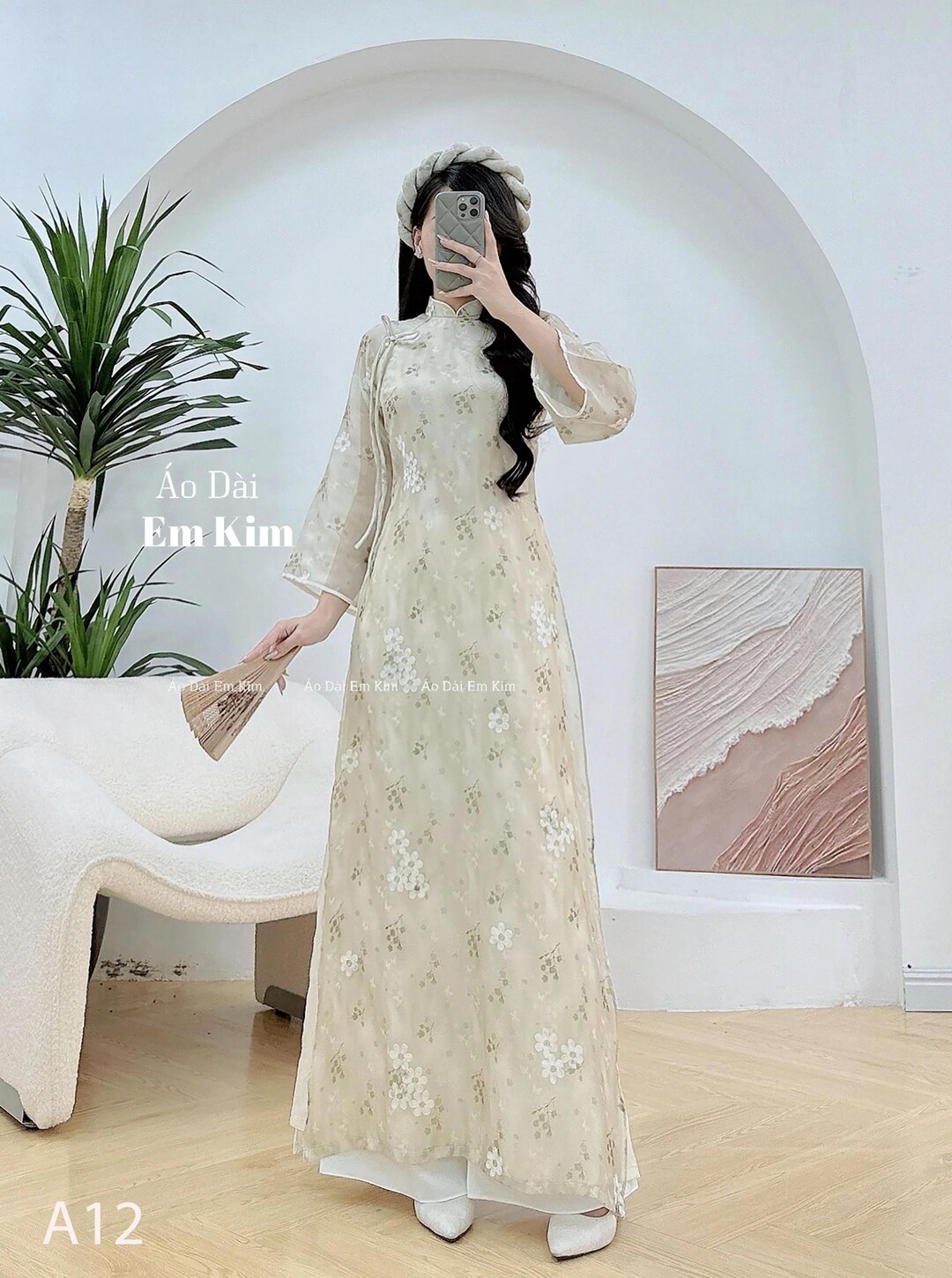 Green Miniflowers Ao Dai A12| Ao Dai for Women| Lunar New Year| Modern ...