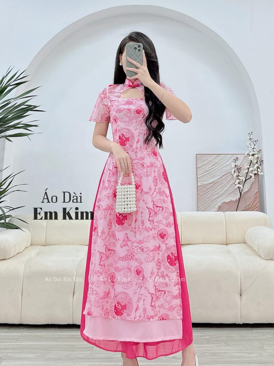Lep Yem Ao Dai Cach Tan|red Flowers New Year| Pre-made Vietnamese Dress ...