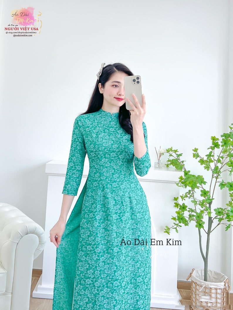 Ao Dai Gấm Tuyết Mai Blue Pre-made Traditional Vietnamese Ao - Etsy