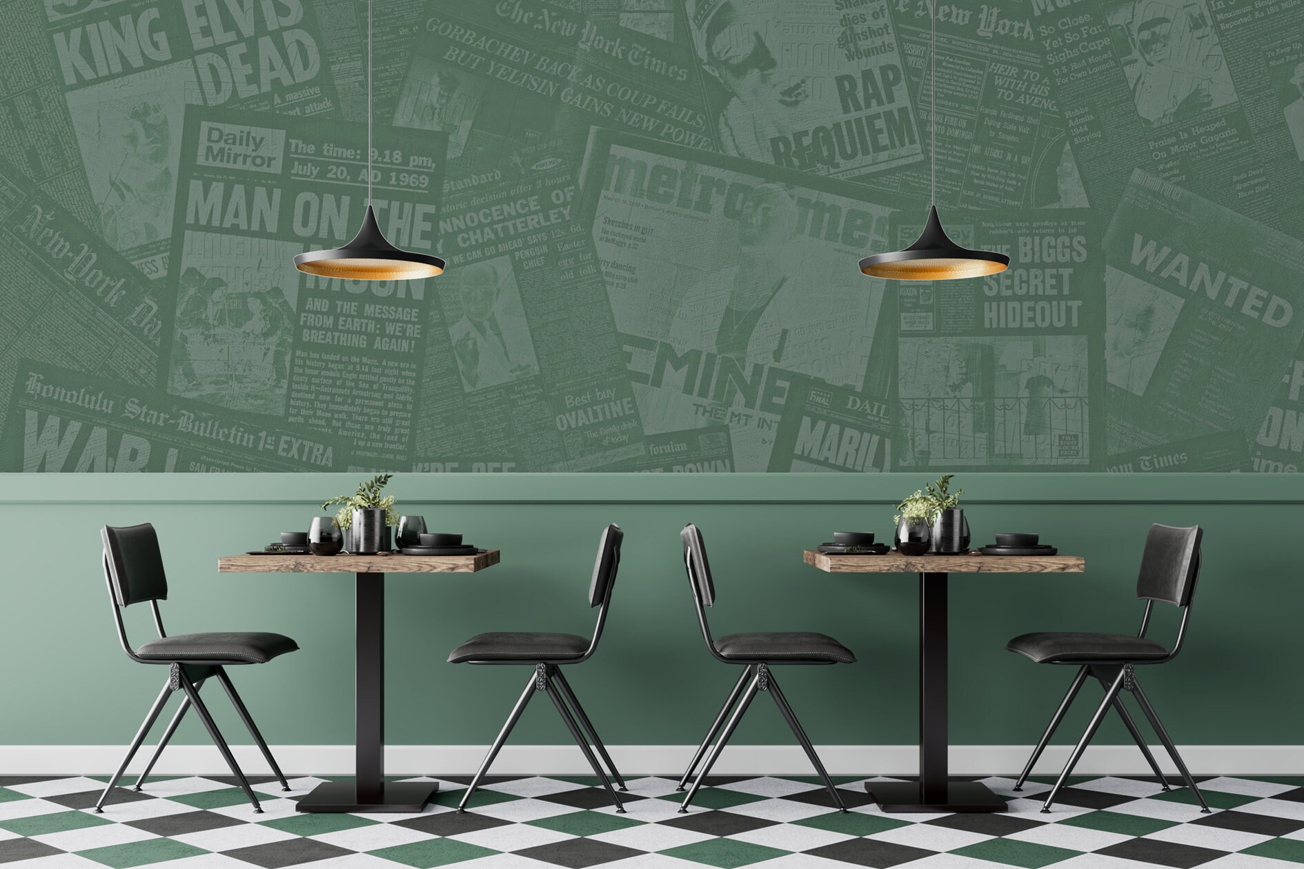 Green Newspaper Wallpaper Green Mural Fiberglass Wallcoverings Custom ...
