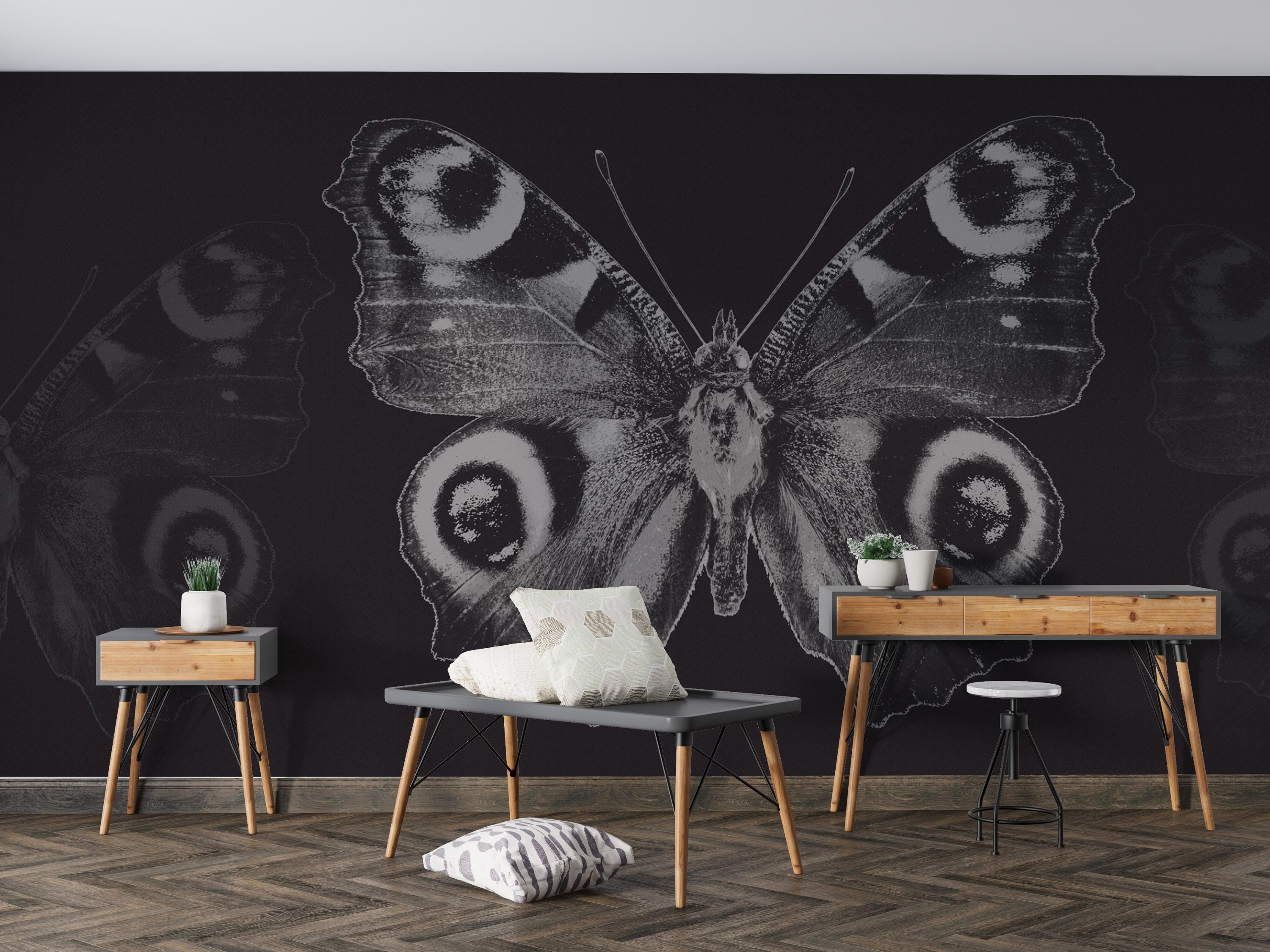 Black Mural Wallpaper I Butterfly Wallpaper I Butterfly Black Wall ...