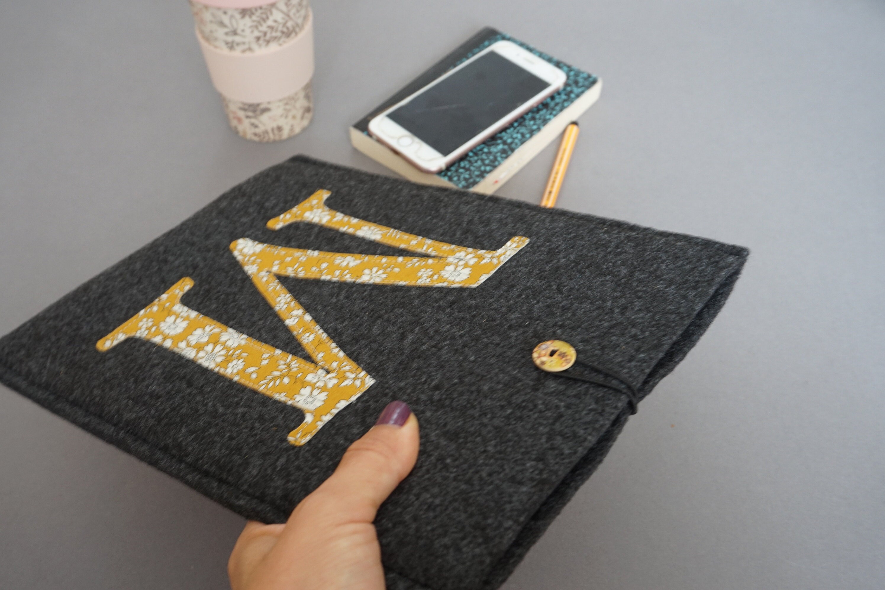 Monogram Tablet Case Dark Grey Protective Tablet Sleeve Felt - Etsy