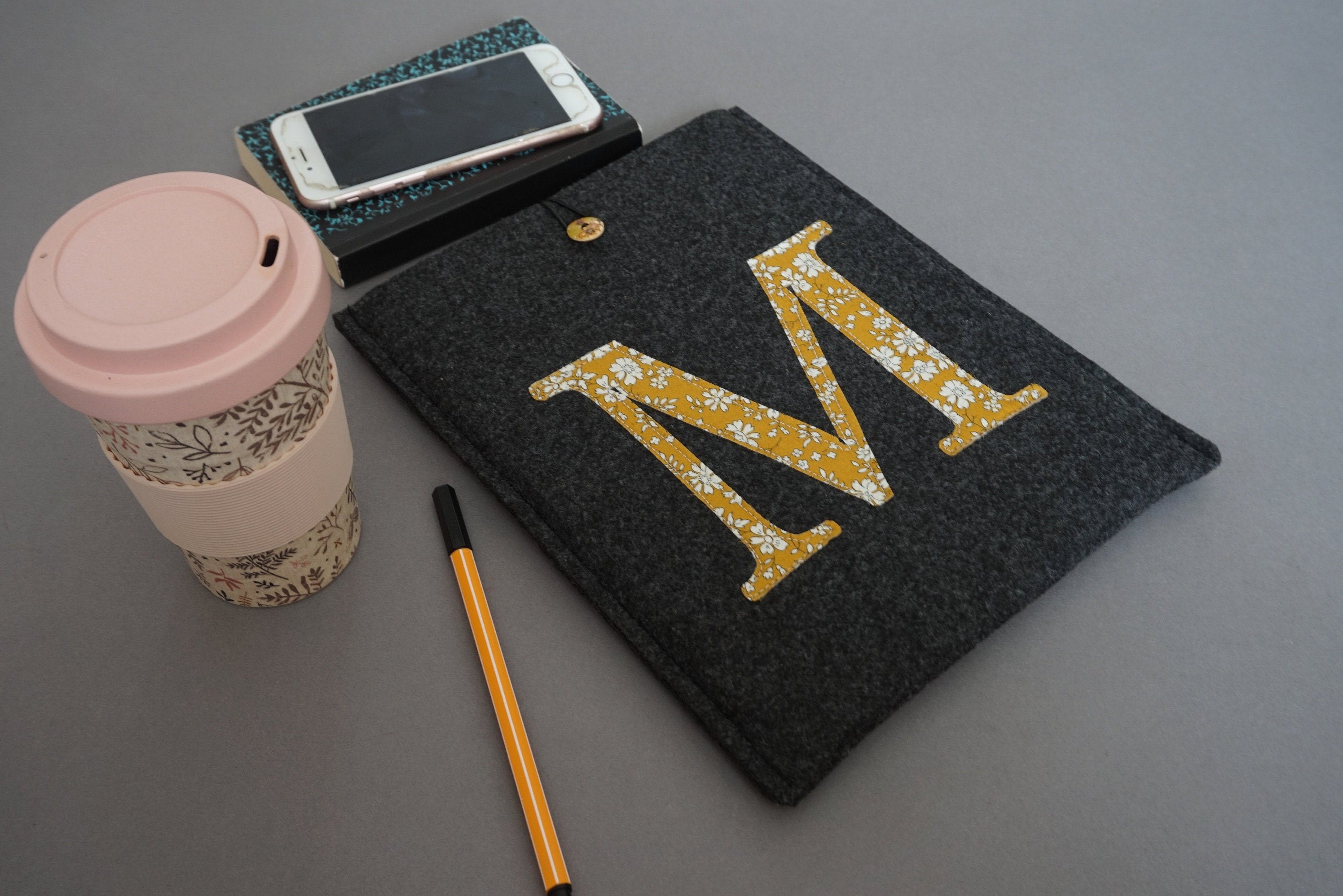 Monogram Tablet Case Dark Grey Protective Tablet Sleeve Felt - Etsy