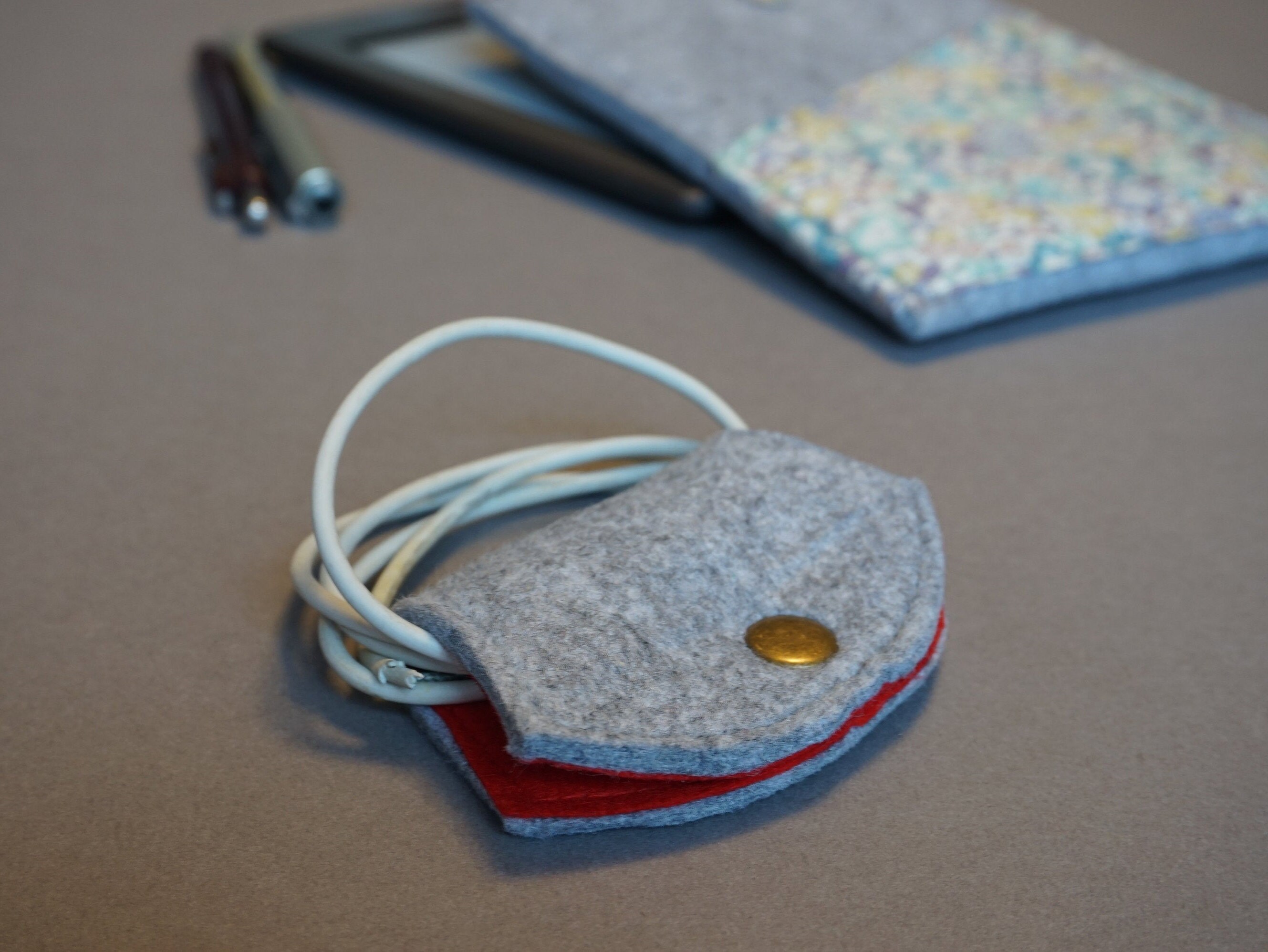 Felt Earphone Wrapper Light Grey Cable Holder Minimalist - Etsy