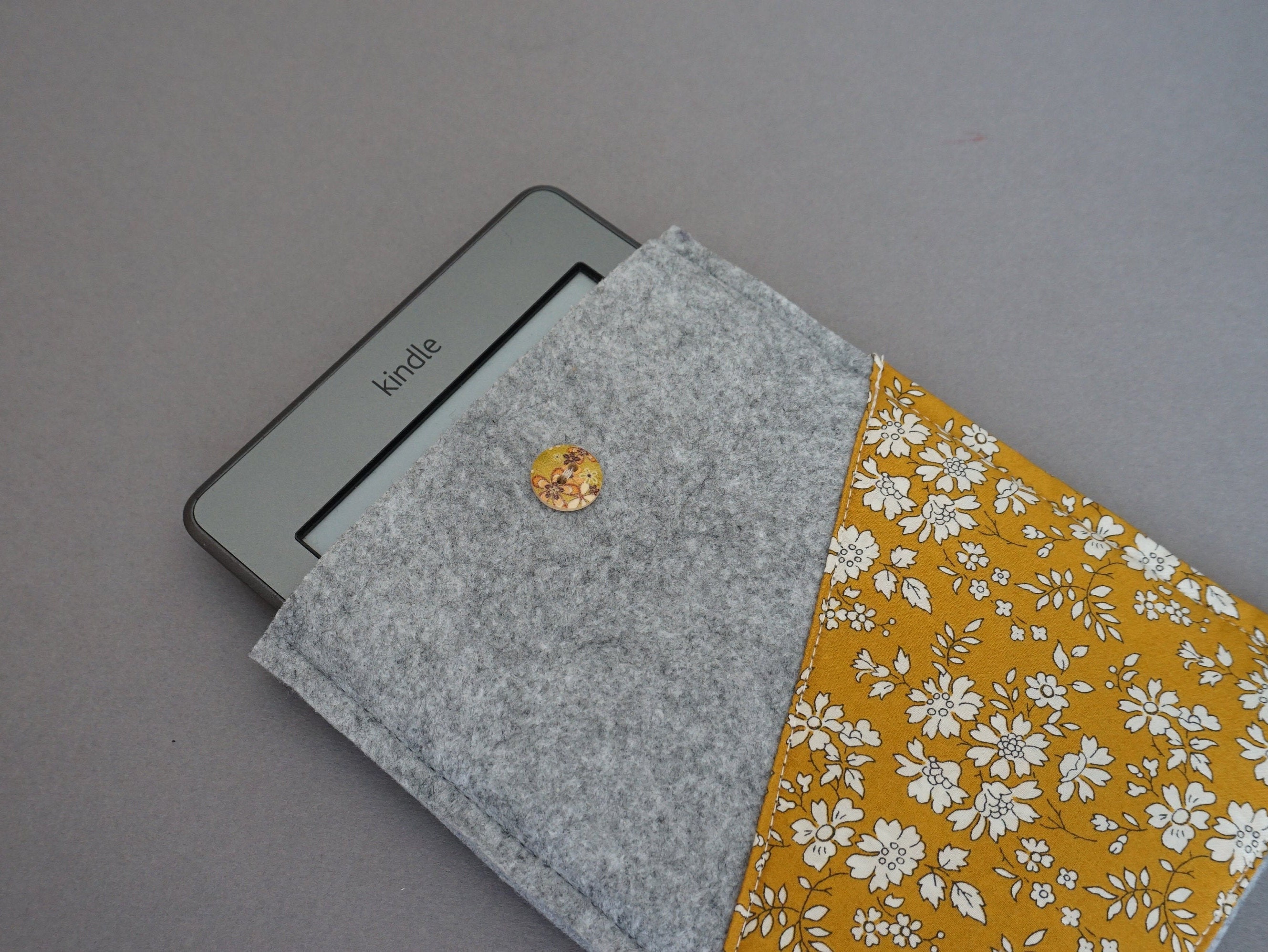 Felt Kindle Sleeve Grey Kindle Case Grey and Mustard Yellow - Etsy