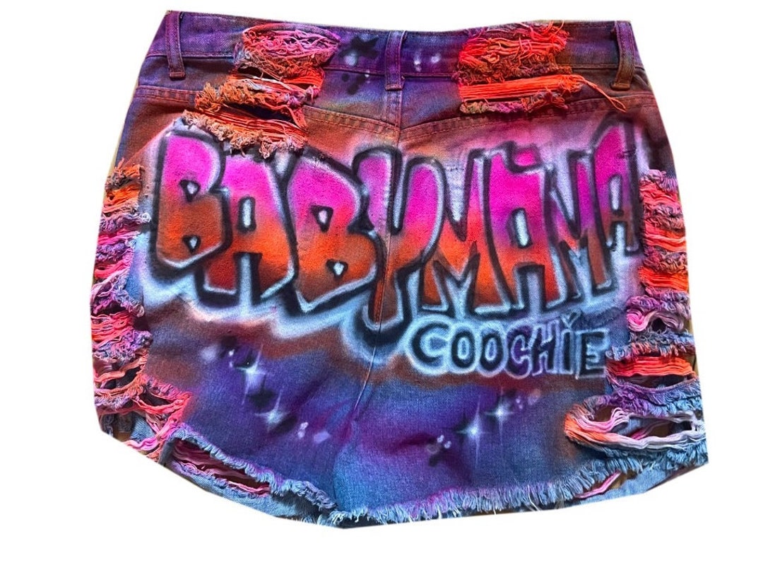 Airbrush Denim Baby Mama Coochie Shorts Iykyk - Etsy