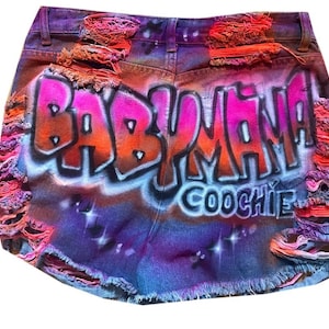 Airbrush Denim Baby Mama Coochie Shorts Iykyk - Etsy