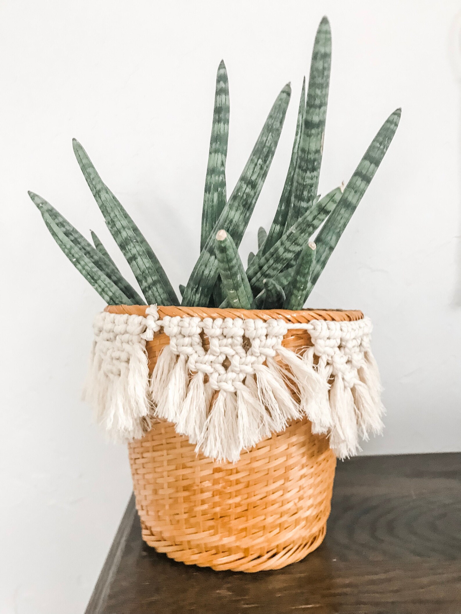 Upcycled Basket / Planter / Cache Pot / With Macrame Garland - Etsy