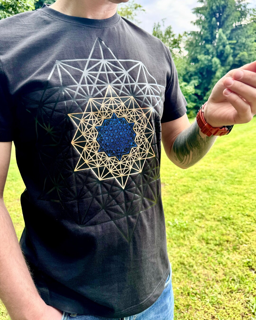 Hand Decorated T-shirt Sacred Geometry "hexagon" - Etsy