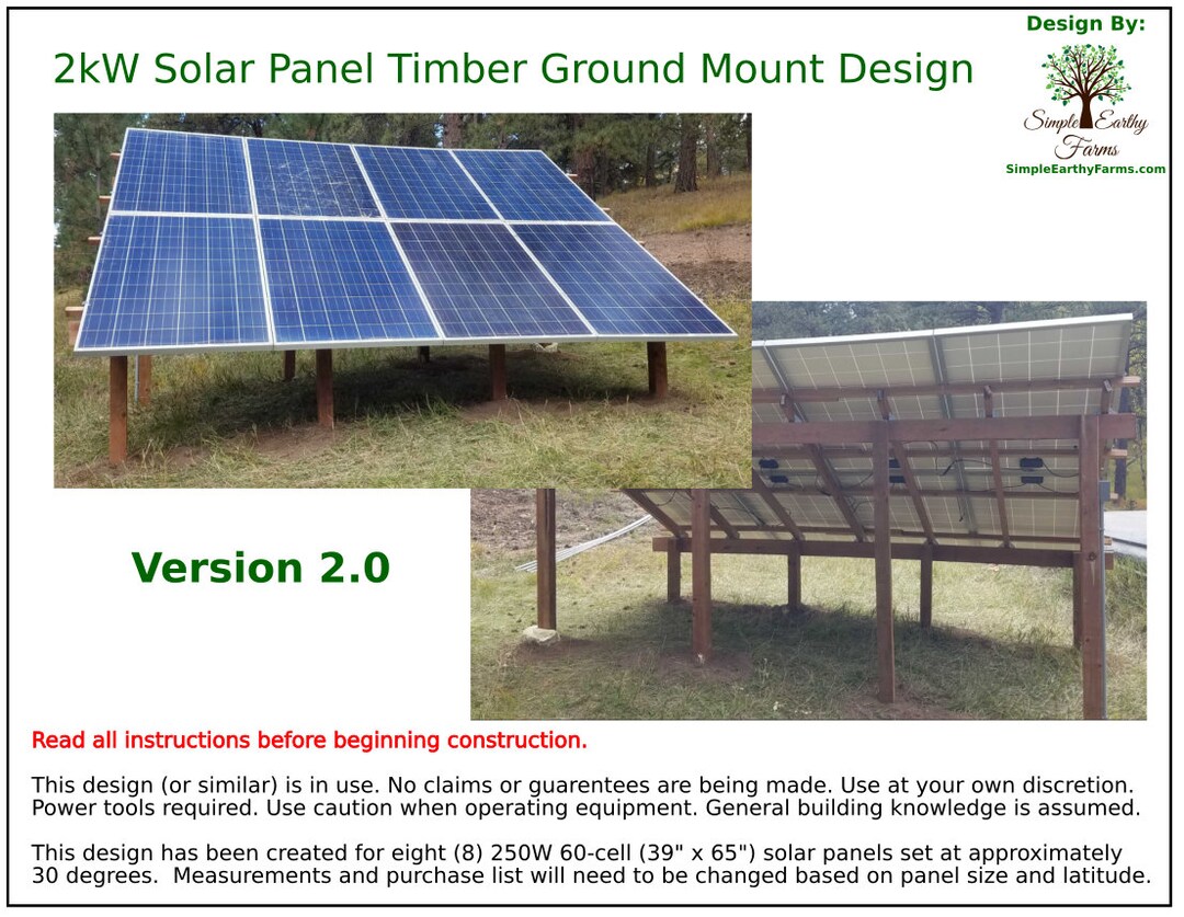 2kw Solar Panel Array Timber Ground Mount Design Plans - Etsy
