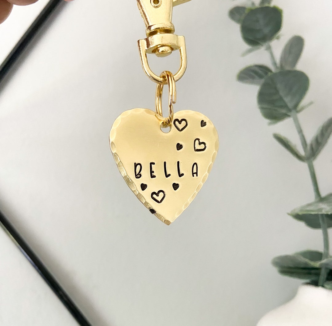 Heart Shaped Dog Tag, Floral Dog Tag, Pet ID Tag, Gold Heart, Silver ...