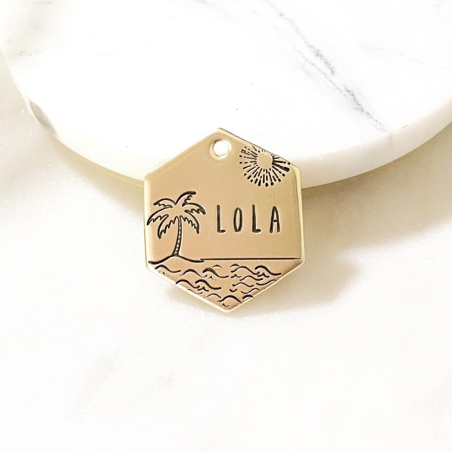 Beach Dog Tag Palm Tree Beach Sun Sand Sea Pet ID Tag - Etsy