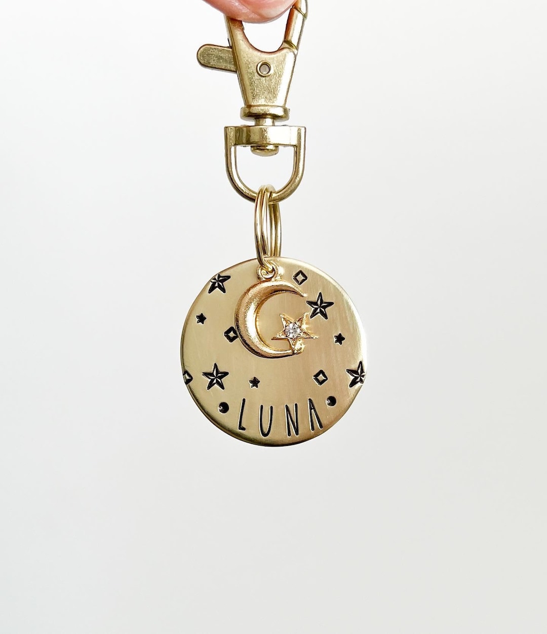 Moon Dog Tag, Pet ID Tag, Cat Tag, Simple Dog Tag, Personalized Dog Tag ...