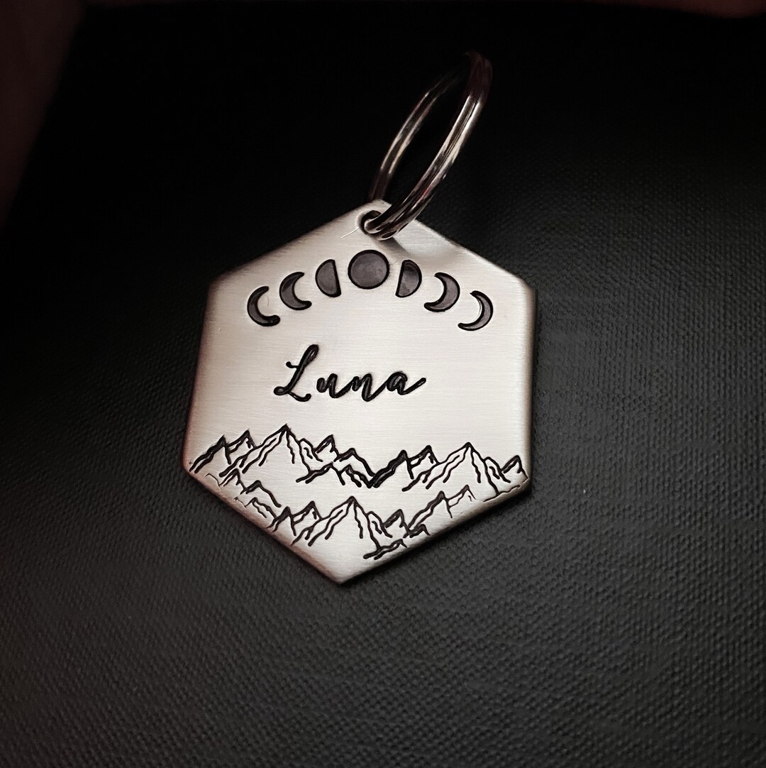 Moon Phases Dog Tag, Personalized Pet ID - Etsy