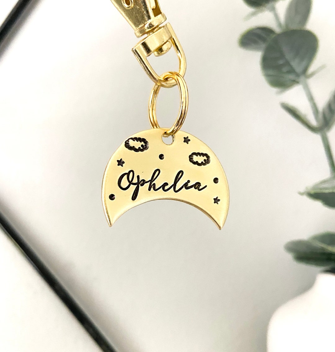 Moon Shaped Dog Tag, Moon Shaped Gifts, Pet ID Tag, Gold Moon, Silver ...