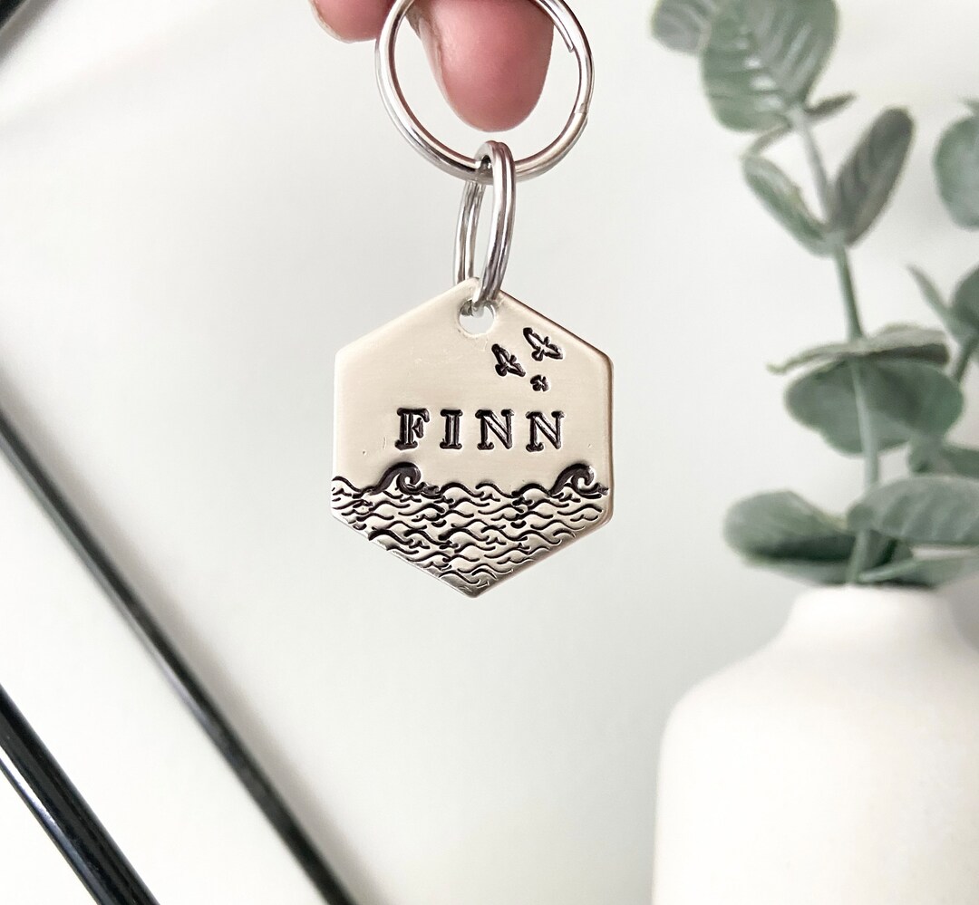 Beach Dog Tag, Palm Tree, Beach, Sun, Sand, Sea, Pet ID Tag, Cat Tag ...