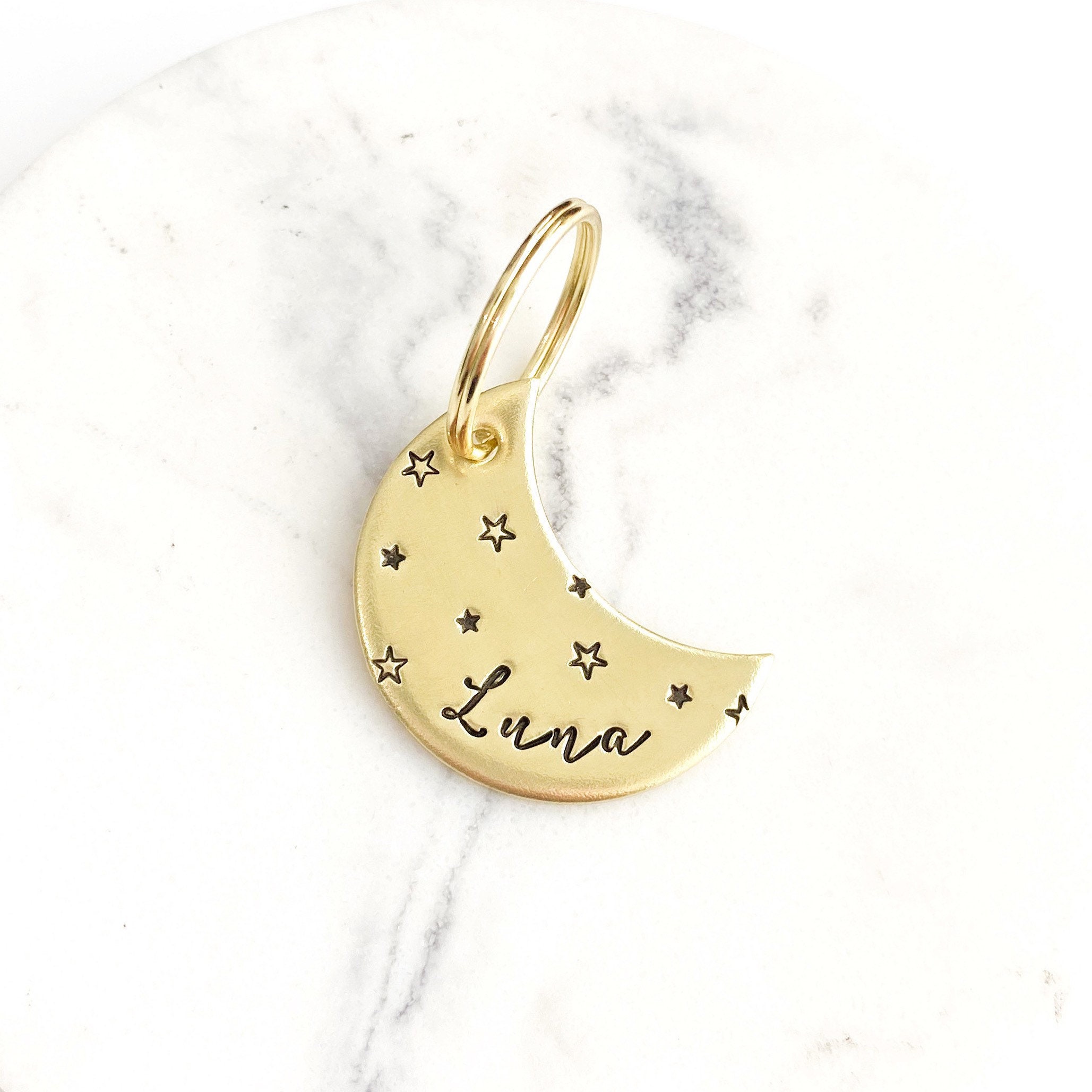 Moon Shaped Dog Tag Moon Shaped Gifts Pet ID Tag Gold Moon - Etsy