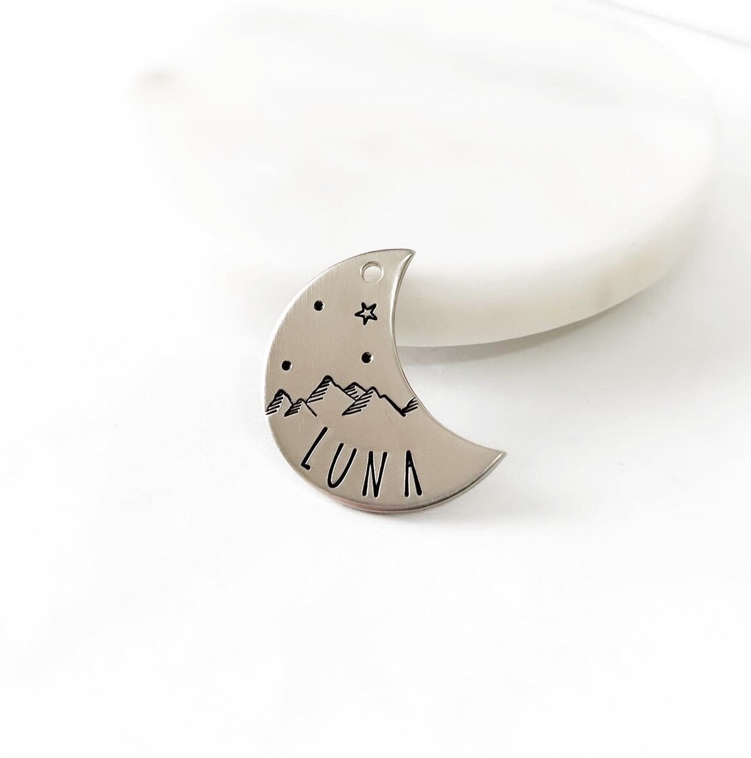 Moon Shaped Dog Tag Moon Shaped Gifts Pet ID Tag Gold Moon - Etsy