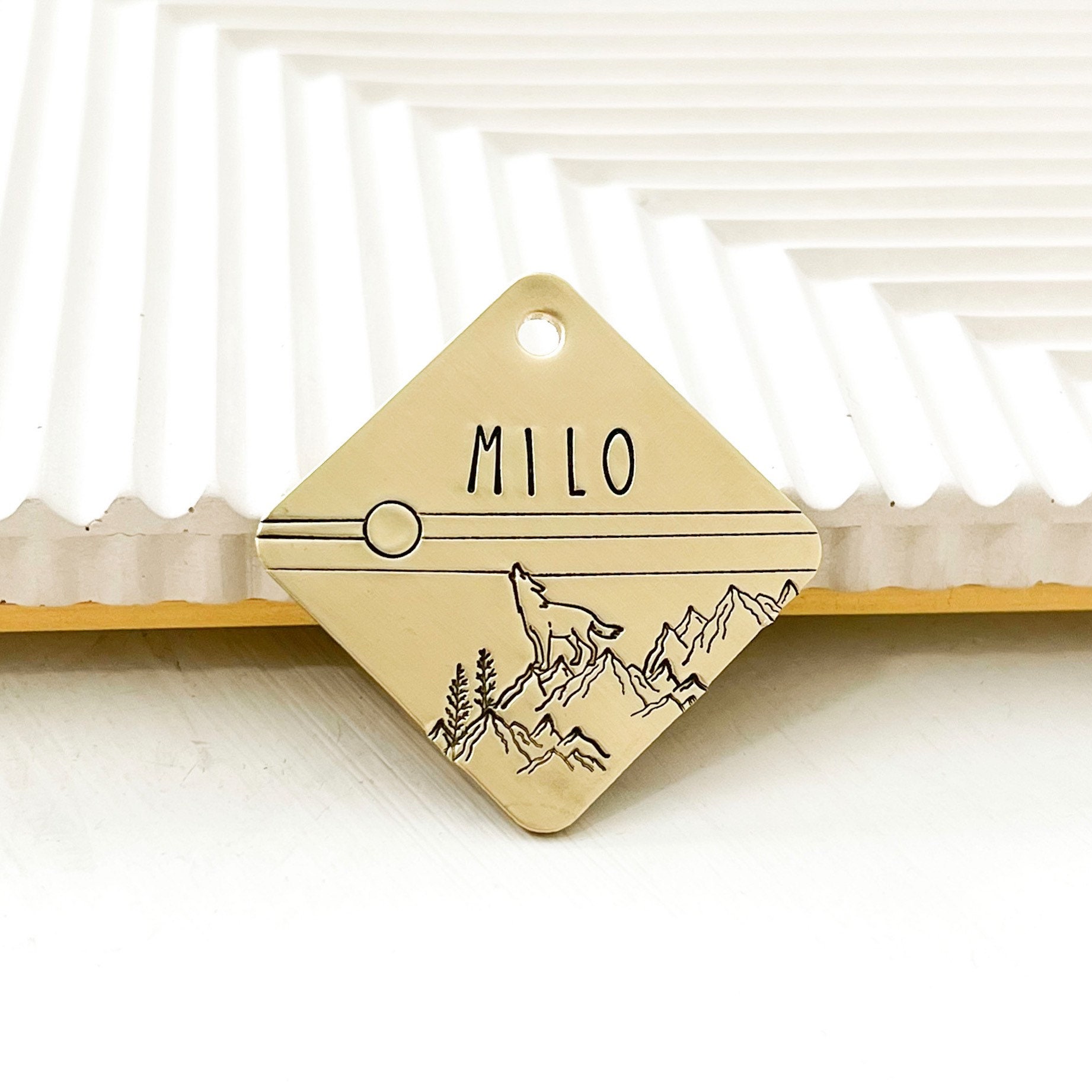 Wolf Dog Tag Pet ID Tag Adventure Dog Tag Gold Dog Tag - Etsy