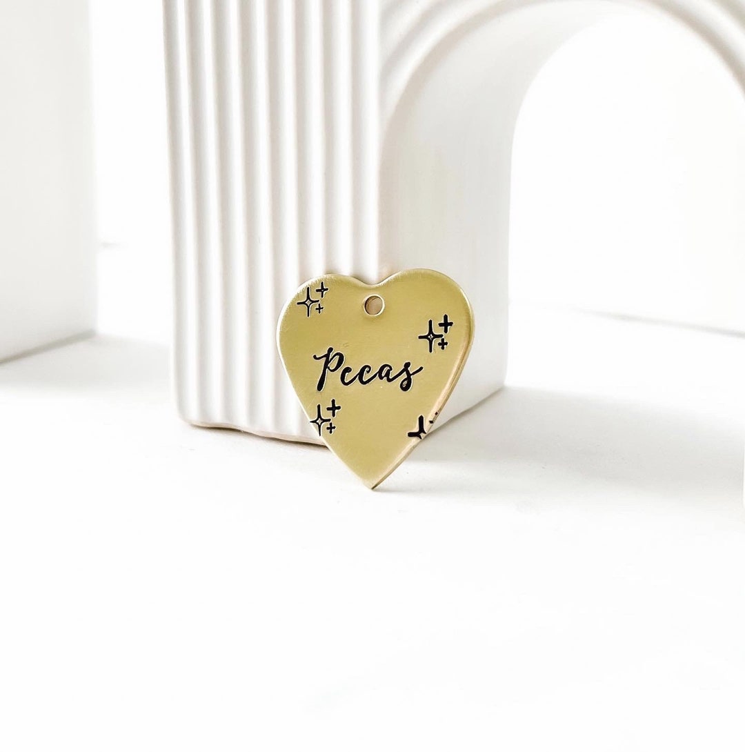 Heart Shaped Dog Tag, Floral Dog Tag, Pet ID Tag, Gold Heart, Silver ...