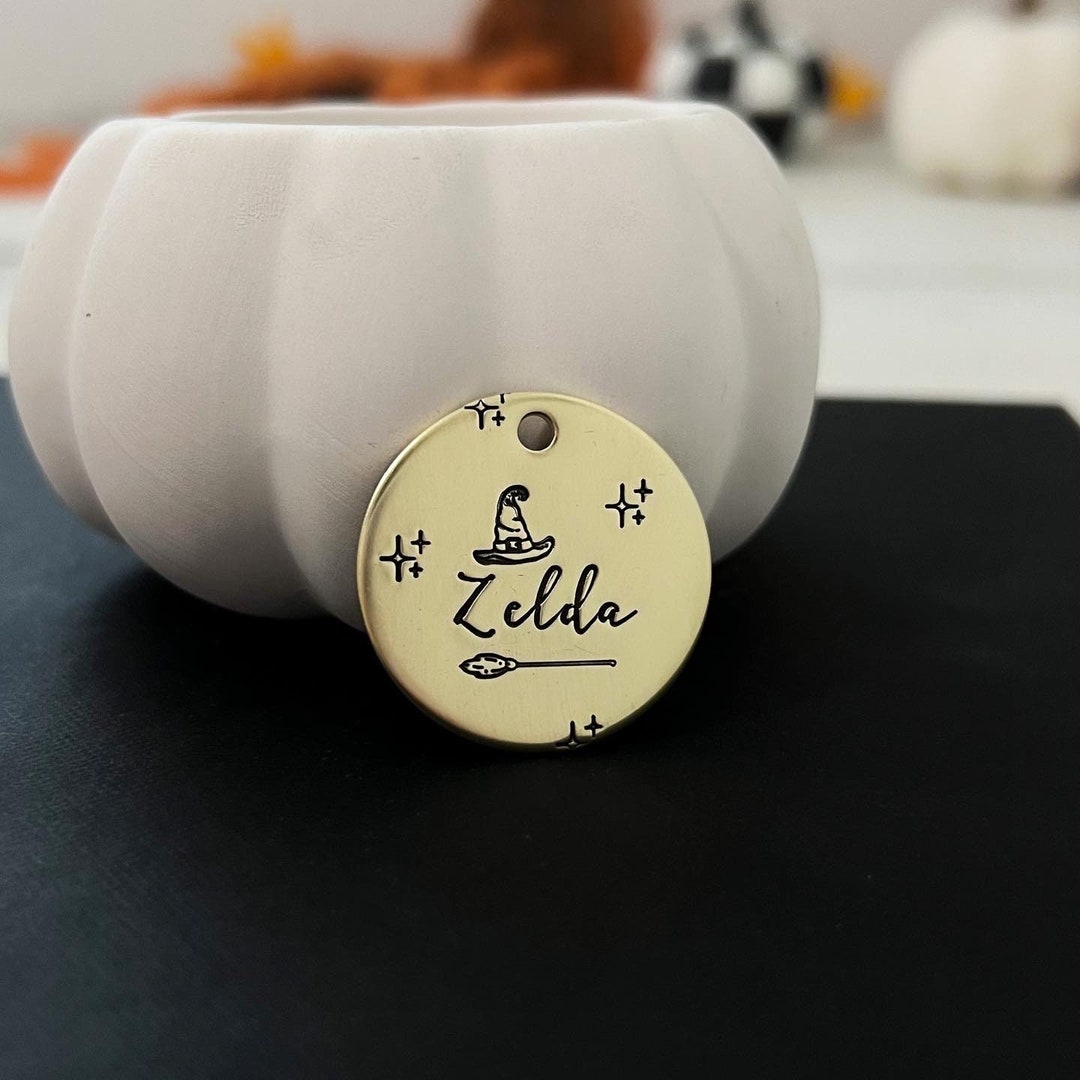 Personalized Halloween Dog Tag, Witch Pet ID, Gold or Silver - Etsy
