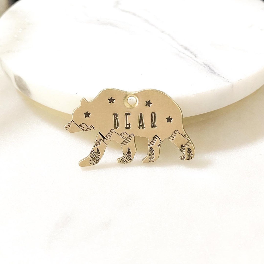 Bear Dog Tag, Pet ID Tag, Cat Tag, Simple Dog Tag, Personalized Dog Tag ...