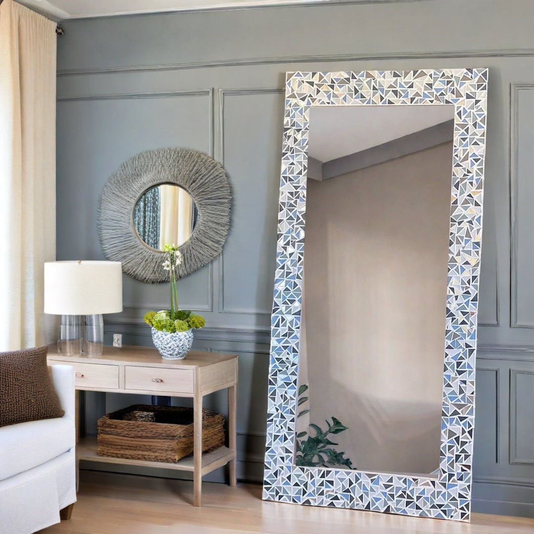 Stunning Blue Mosaic Vanity Mirror Handmade Silver Detail, Decorative ...