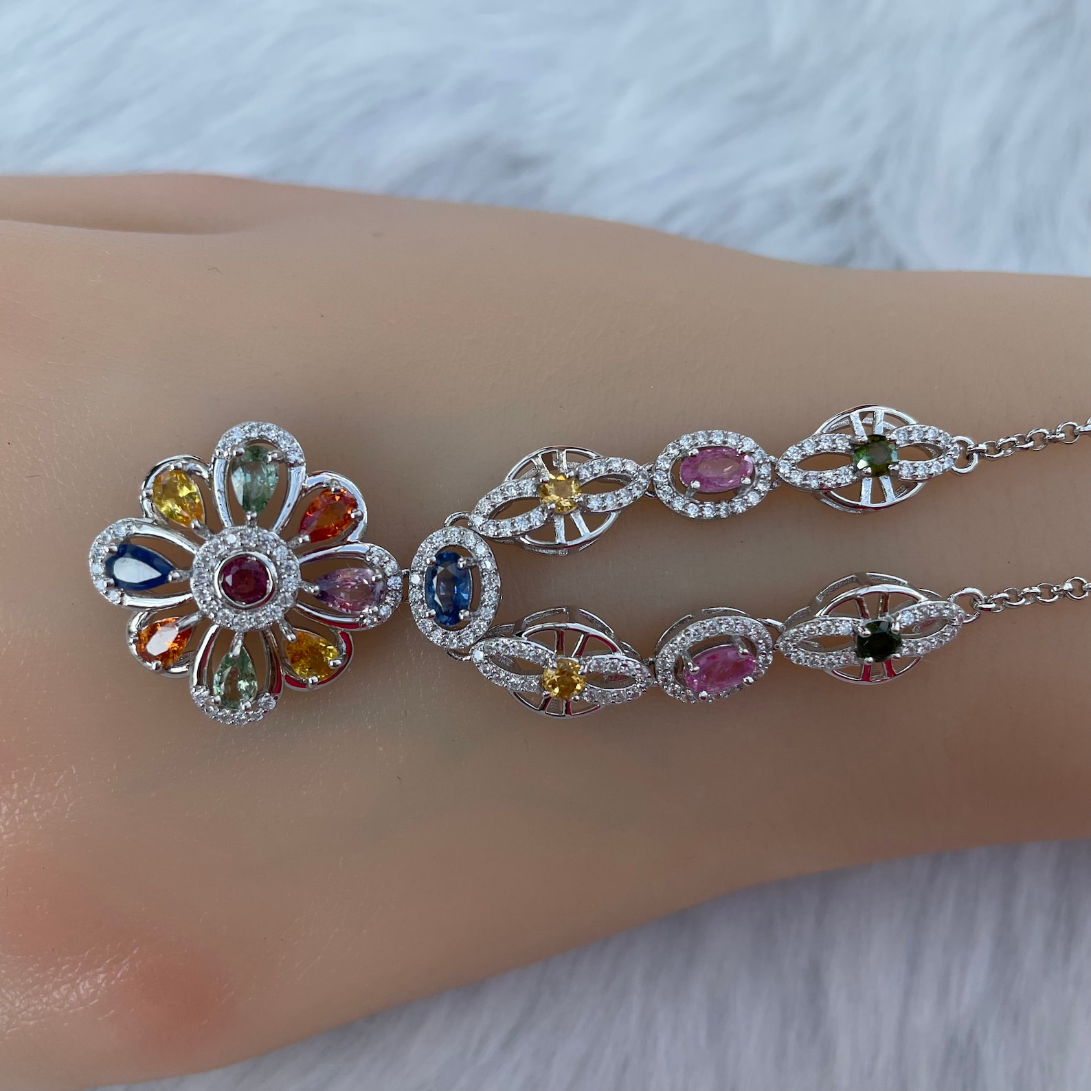 Natural Multi-color Sapphire Necklace With S925 Sterling Silver Plated ...