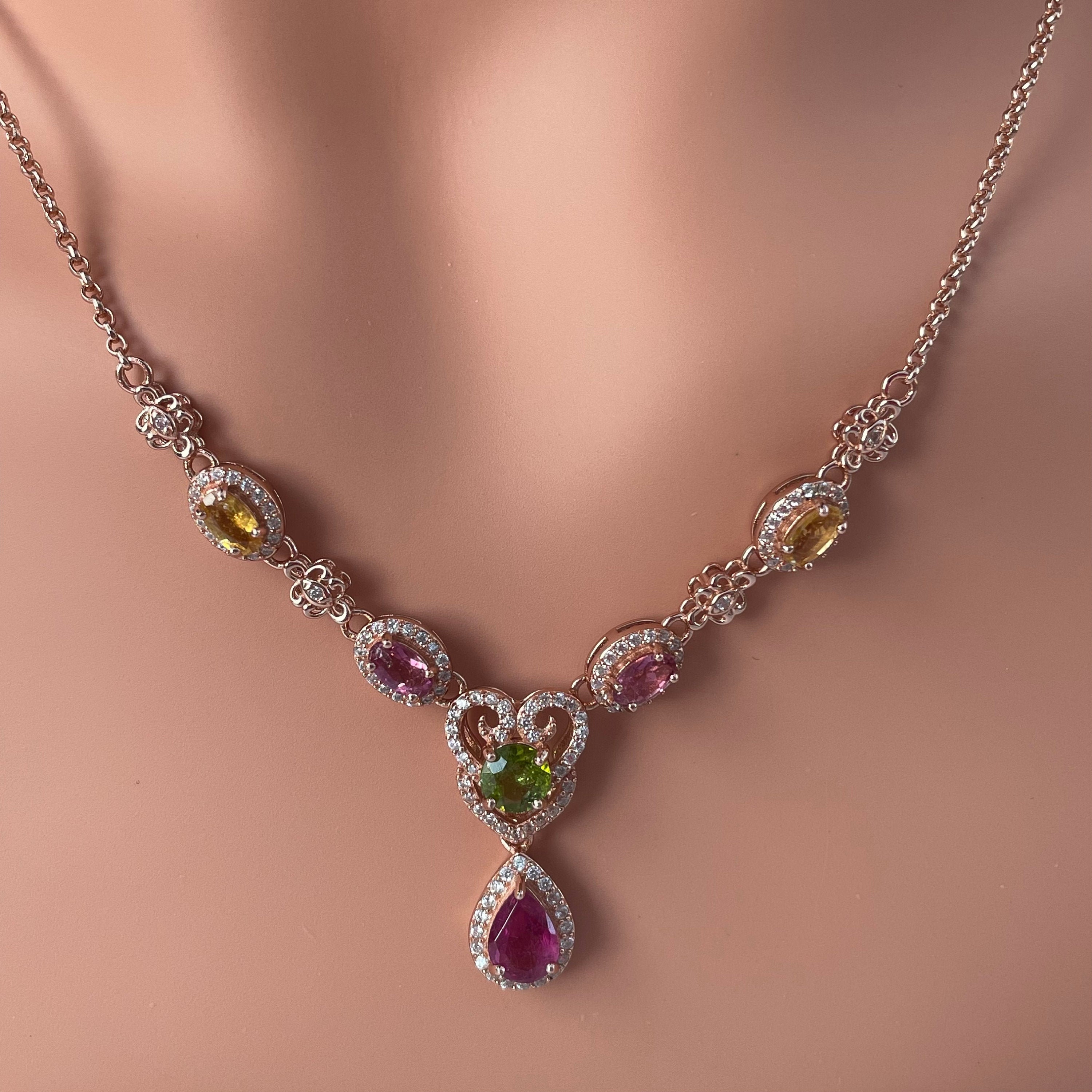 Collar de turmalina multicolor / S925 plateado con collar de | Etsy