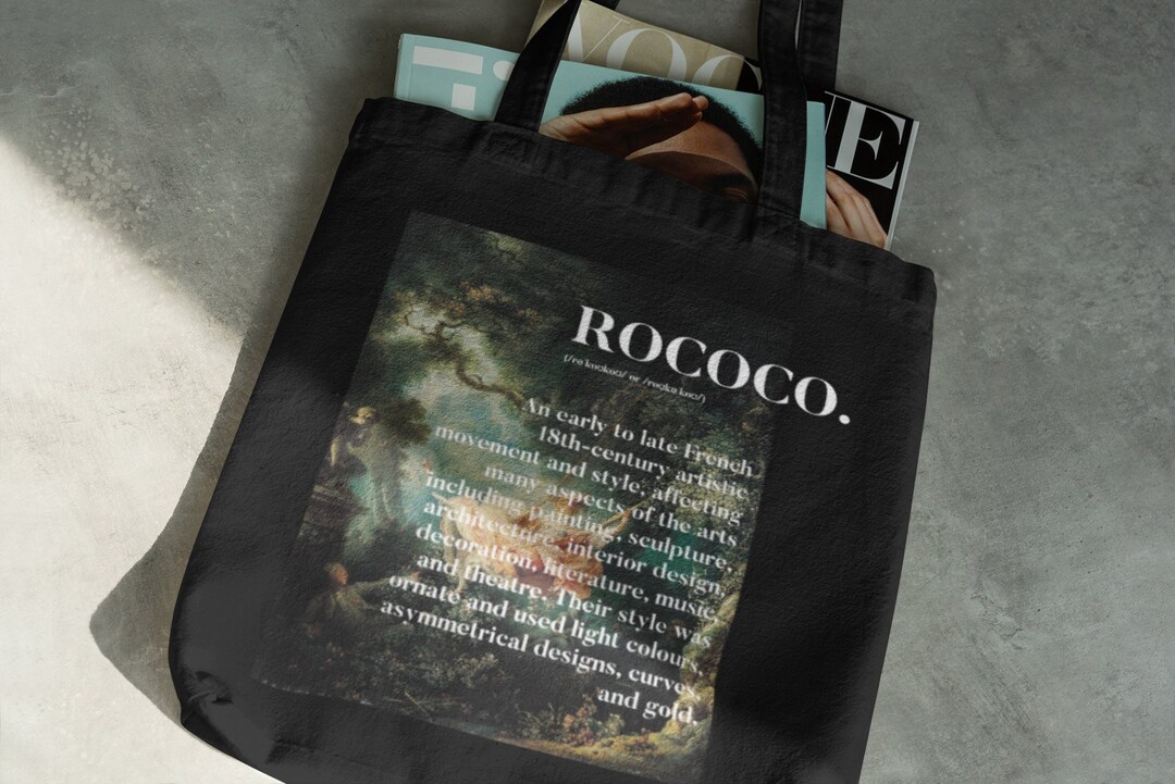 Rococo Tote Bag - Art Movement Organic Cotton Black Tote Bag ...