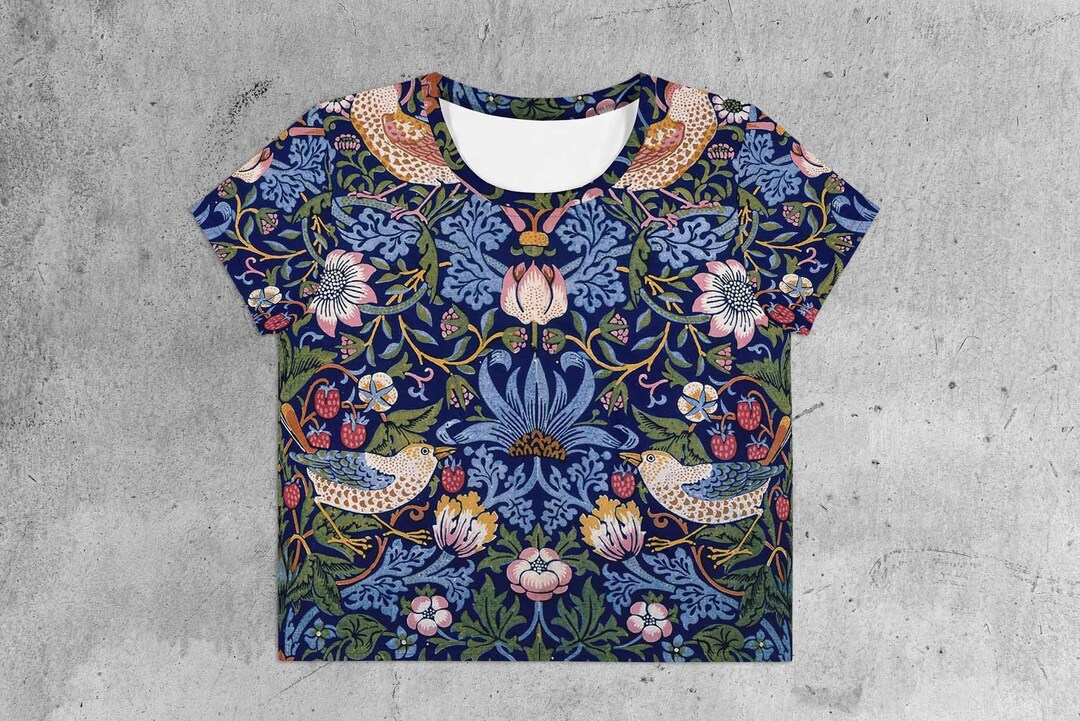 William Morris Crop Top - All Over Strawberry Thief Aesthetic Women ...