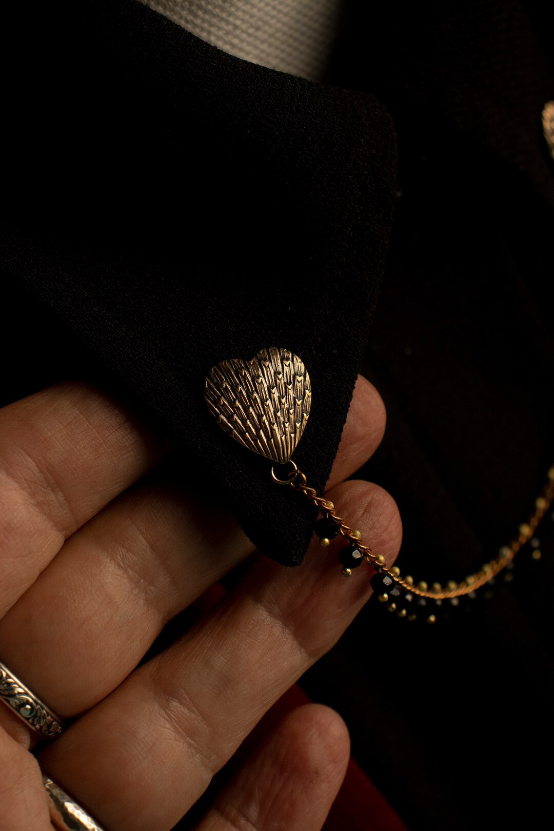 Heart Collar Pin/heart Chain Pin/heart Pin/beaded Collar Pin/chain Pin ...