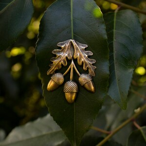Acorn Brooch: Solid Brass Vintage Style Oak Leaf Lapel Pin - Etsy