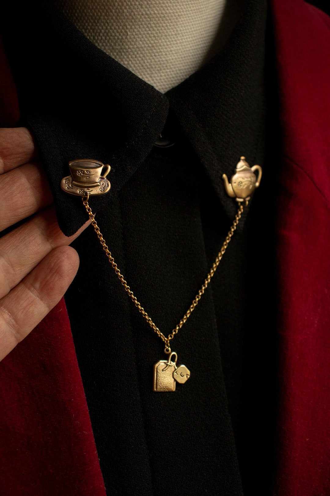 Tea Time Collar Pin/tea Time Pin/tea Time Collar Chain/tea Time Collar ...