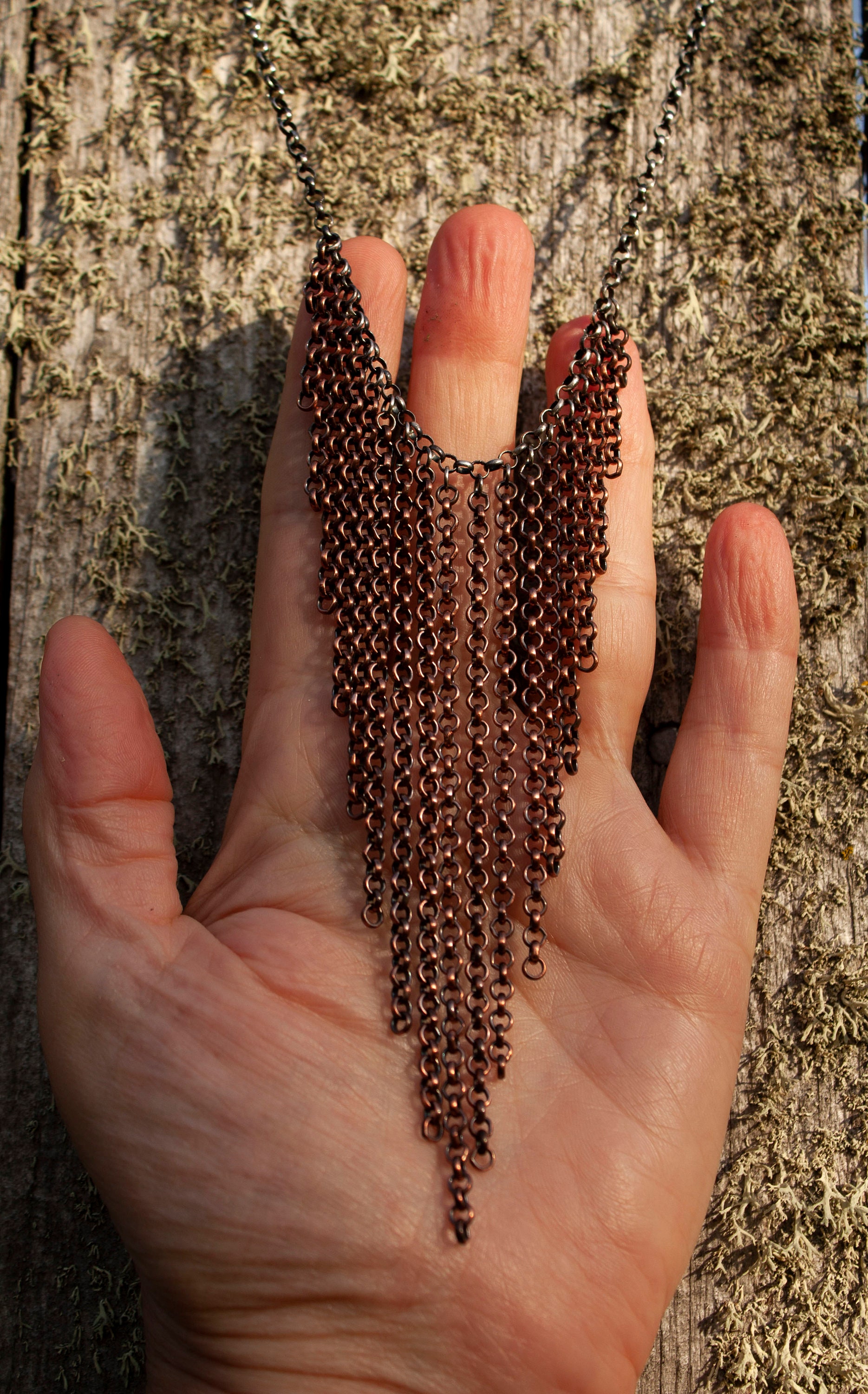 Pure Copper Waterfall Chain Necklace: Solid Sterling Silver Heavy Chain ...