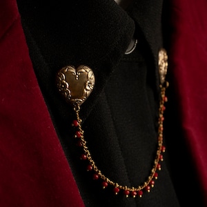 Heart Collar Pin/heart Chain Pin/heart Pin/romantic Heart Pin/beaded ...