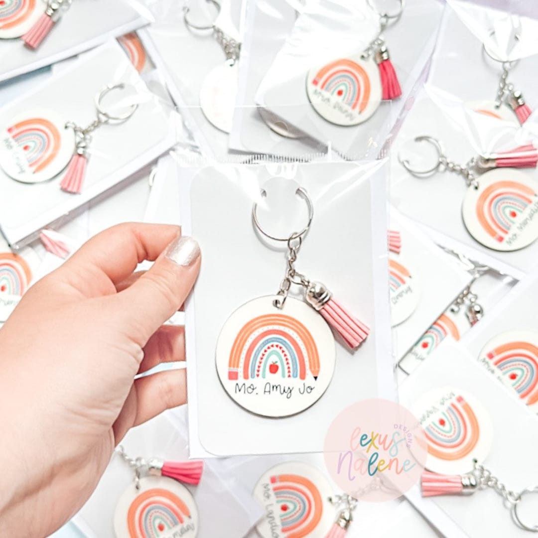 Personalized Rainbow Teacher Keychains, Custom Teacher Accessories ...