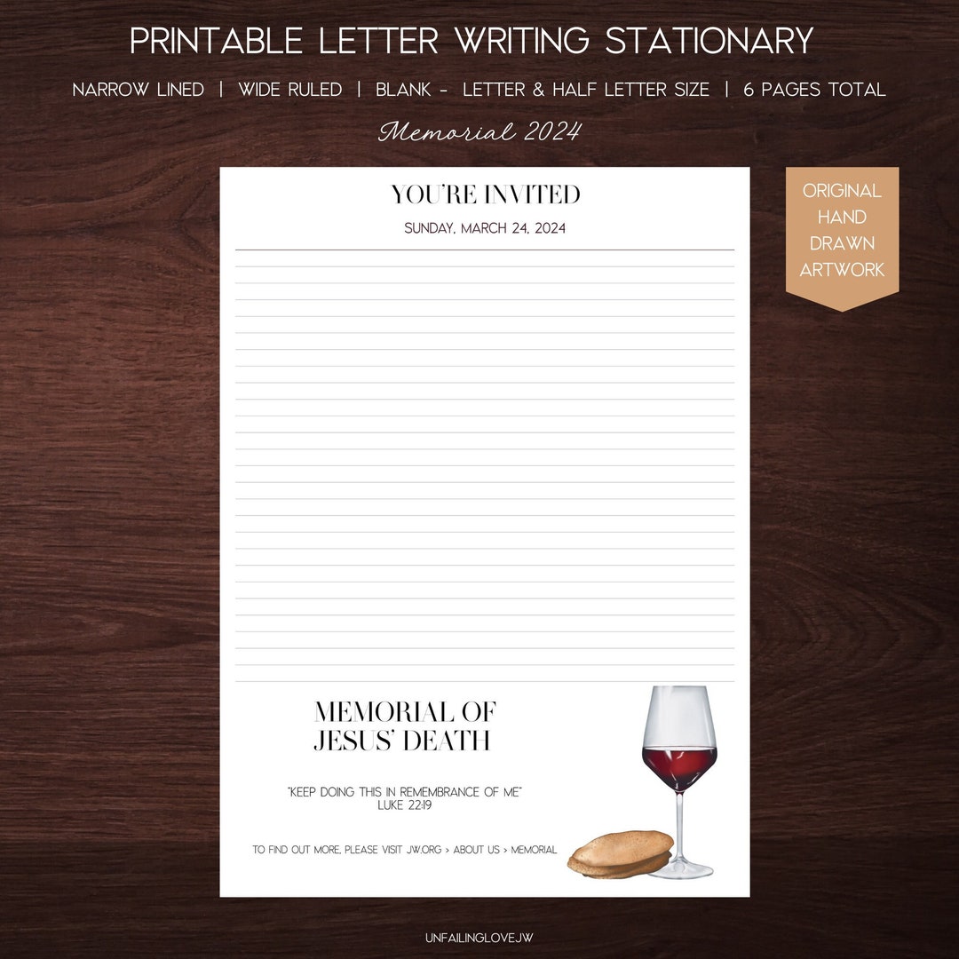 2024 JW Memorial Stationary, Letter Writing Stationary, Printable ...