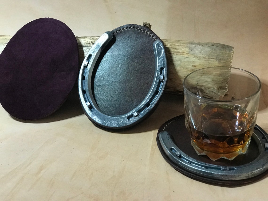 Horseshoe Art. Horseshoe Coaster. Handmade Leather. Gift for | Etsy