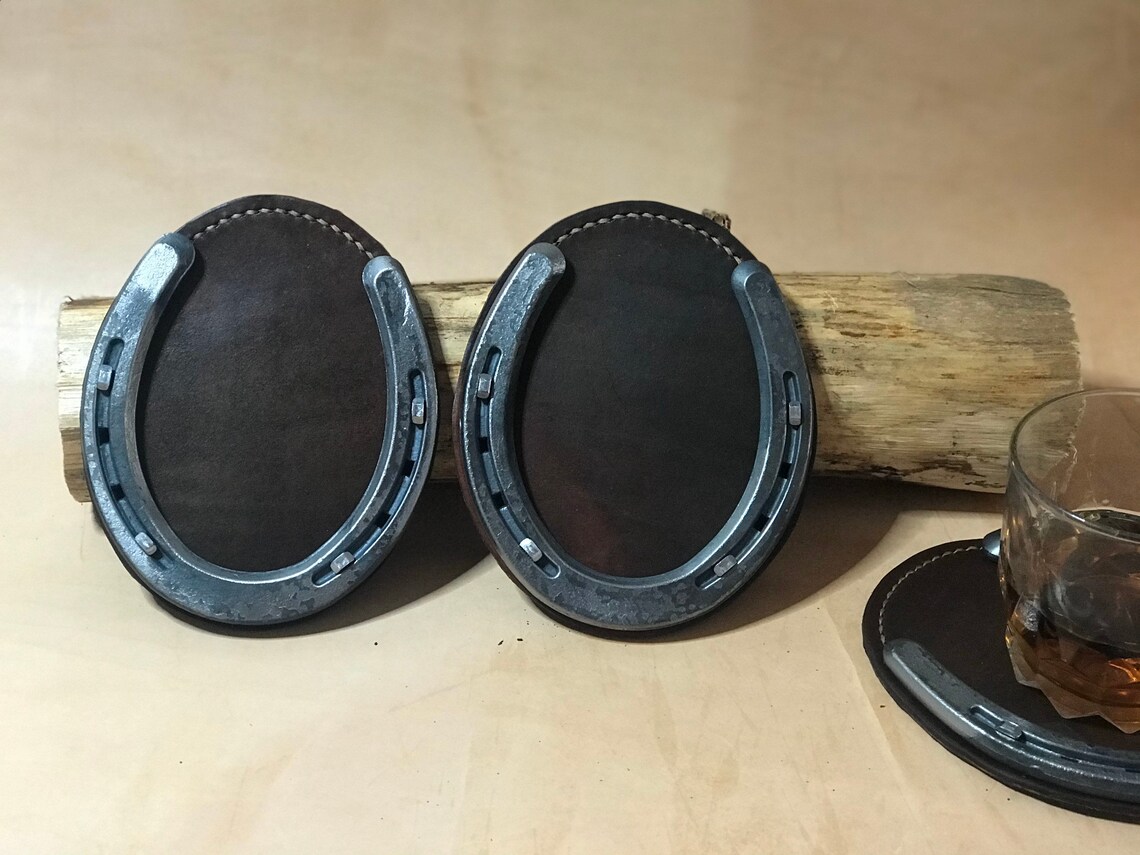Horseshoe Art. Horseshoe Coaster. Handmade Leather. Gift for | Etsy