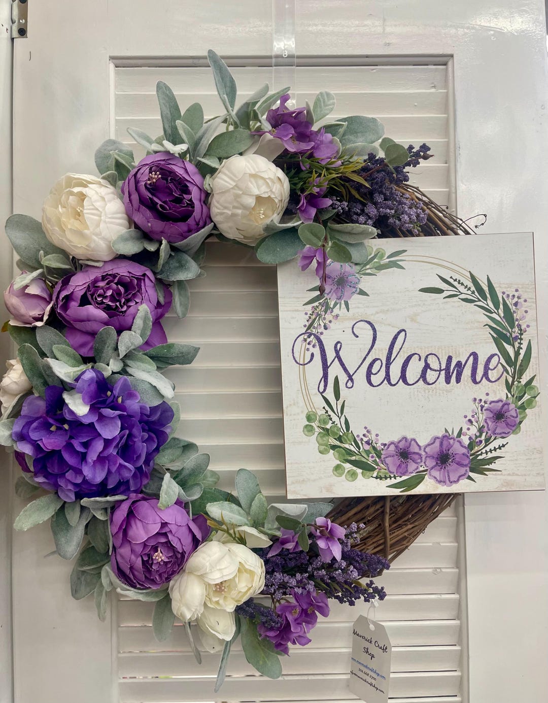 Welcome Sign Wreath. Lavender Flowers Front Door Wreath. Beautiful ...
