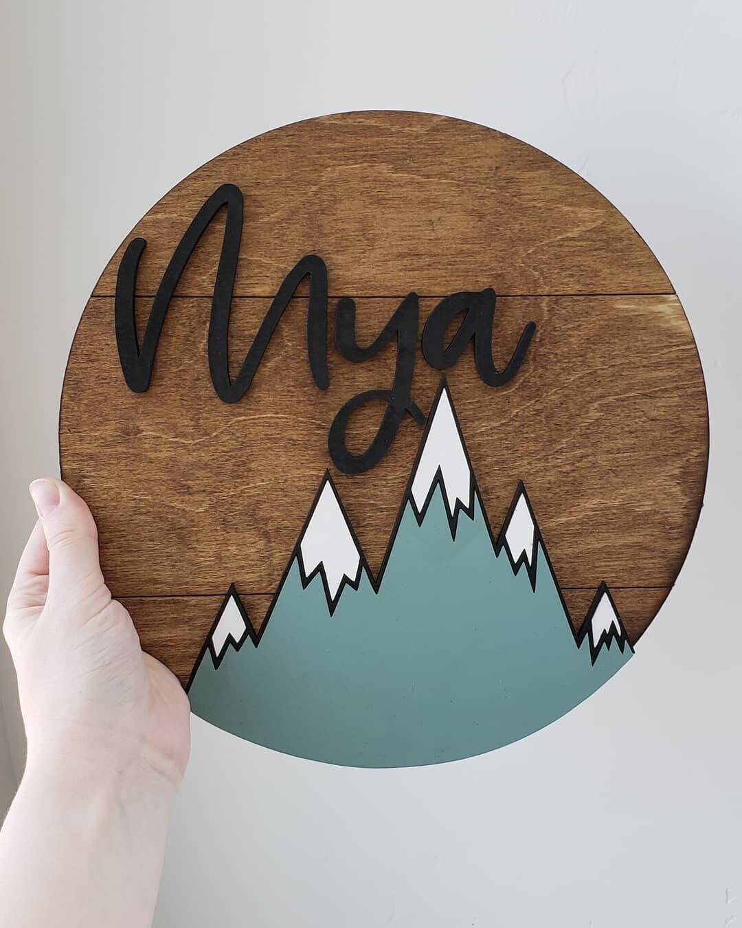 Mountain Custom Name Sign Wooden Name Circle Woodland - Etsy