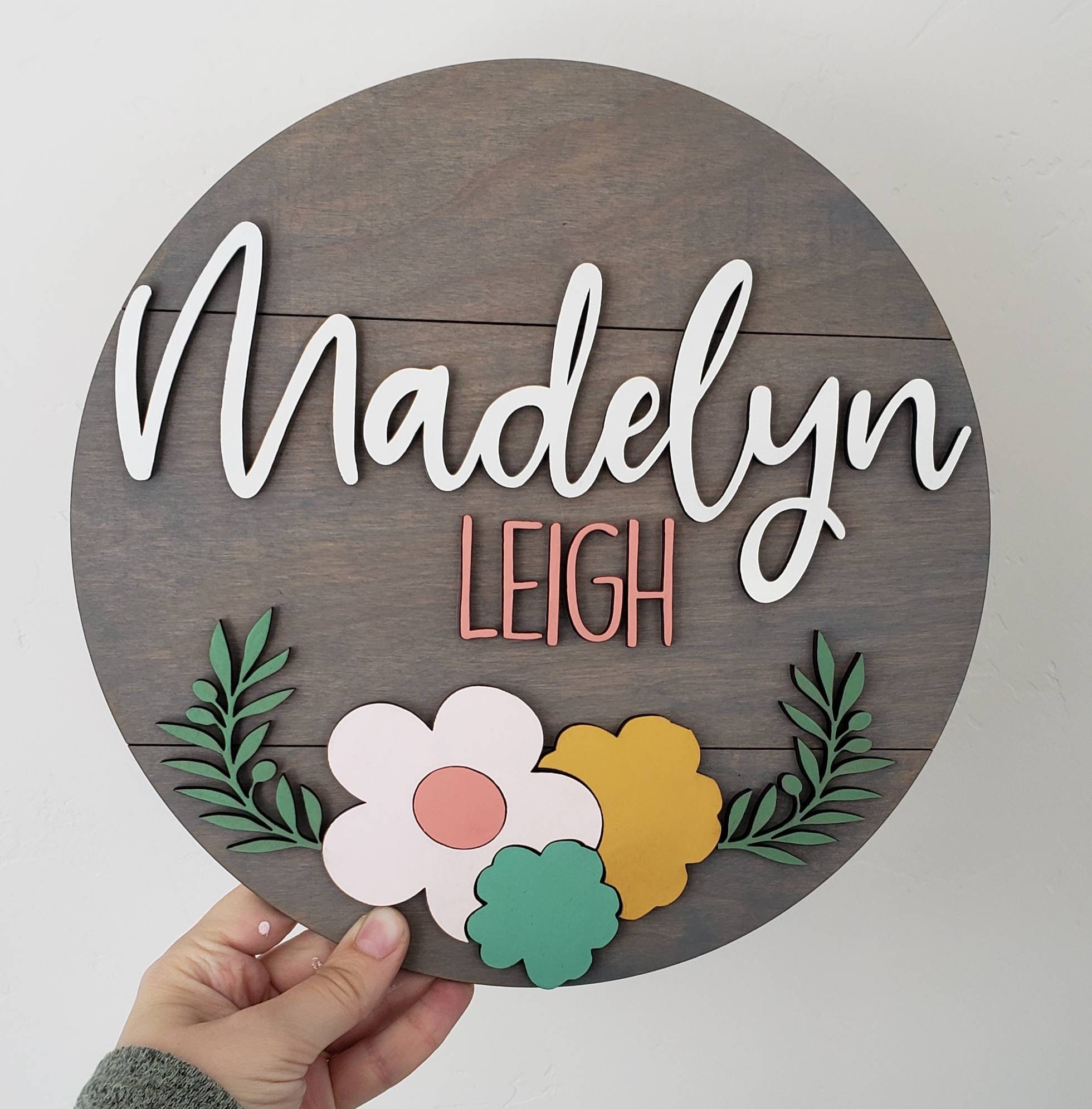 Floral Custom Name Sign Wooden Name Circle Nursery Decor - Etsy