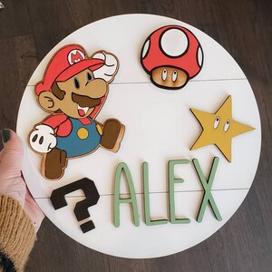 Mario Yoshi Custom Name Sign Circle Sign Nursery Decor Bedroom Decor ...