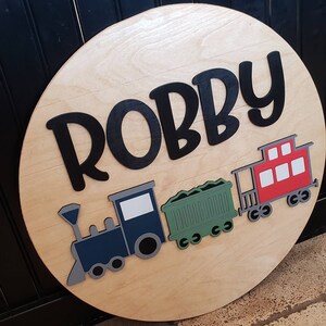 Train Custom Name Sign Train Nursery Train Decor Custom Circle Sign ...
