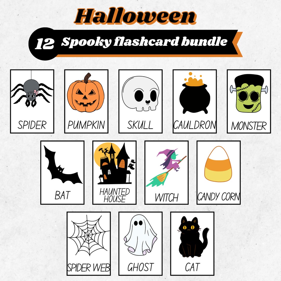 Spooky Printable Flashcards for Kids, Digital Download Halloween ...