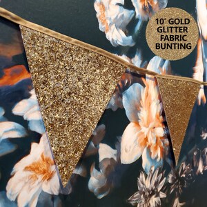 Gold Glitter Party Decor Bunting, Reusable Deluxe Fabric Hanging Party ...