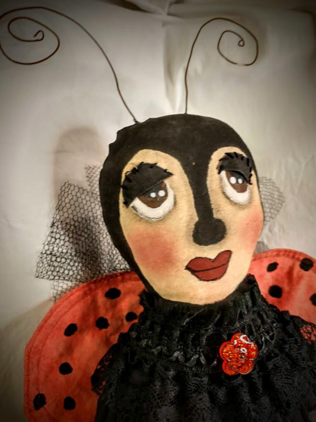 OOAK Primitive Ladybug Farmhouse Décor Lovebug Shelf Sitter Handcrafted ...