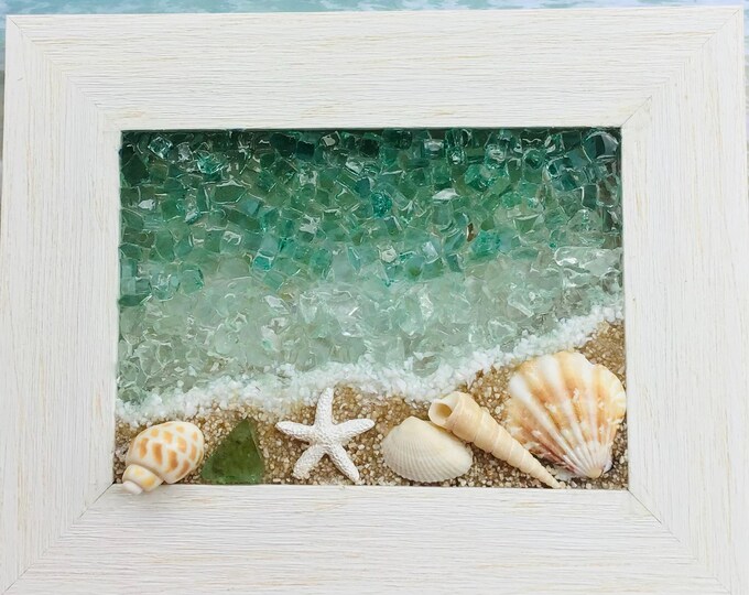 Coastal Crushed Glass Beach Coastal Seaside Scene Wall Hanging Window ...